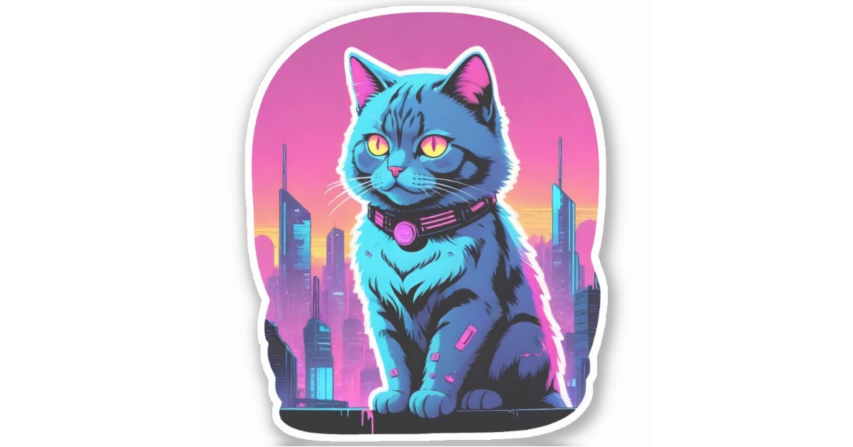City Skyline Cat Sticker | Zazzle