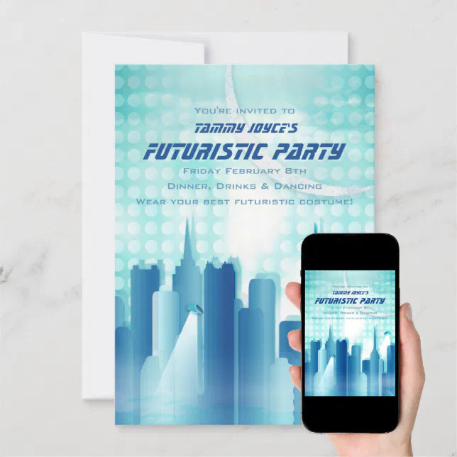 City Skyline Futuristic Party Invitation | Zazzle