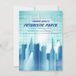 City Skyline Futuristic Party Invitation | Zazzle