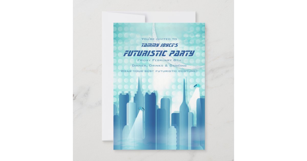 City Skyline Futuristic Party Invitation | Zazzle