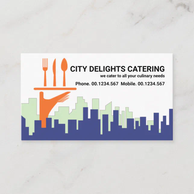 City Skyline Waiter Serving Hand Catering Business Card | Zazzle