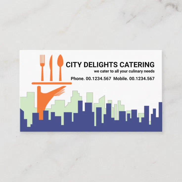City Skyline Waiter Serving Hand Catering Business Card | Zazzle