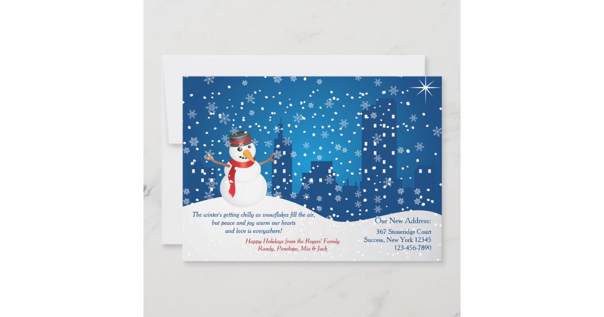 City Snowman Holiday Moving Announcement | Zazzle