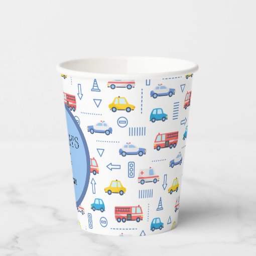 City Transportation Truck Second Birthday Party Paper Cups | Zazzle