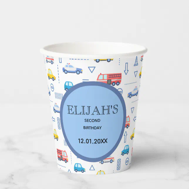 City Transportation Truck Second Birthday Party Paper Cups | Zazzle