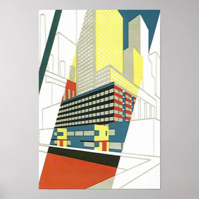 Cityscape Skyscrapers Concrete architecture Poster | Zazzle