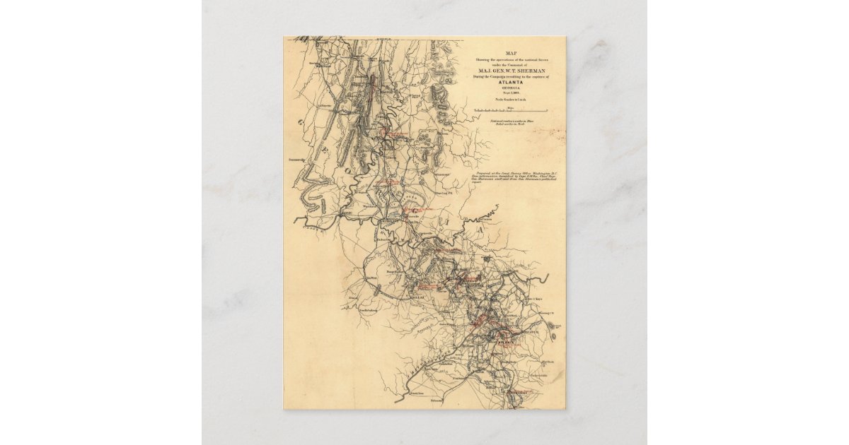 Civil War Atlanta Campaign Map September 1, 1864 Postcard | Zazzle