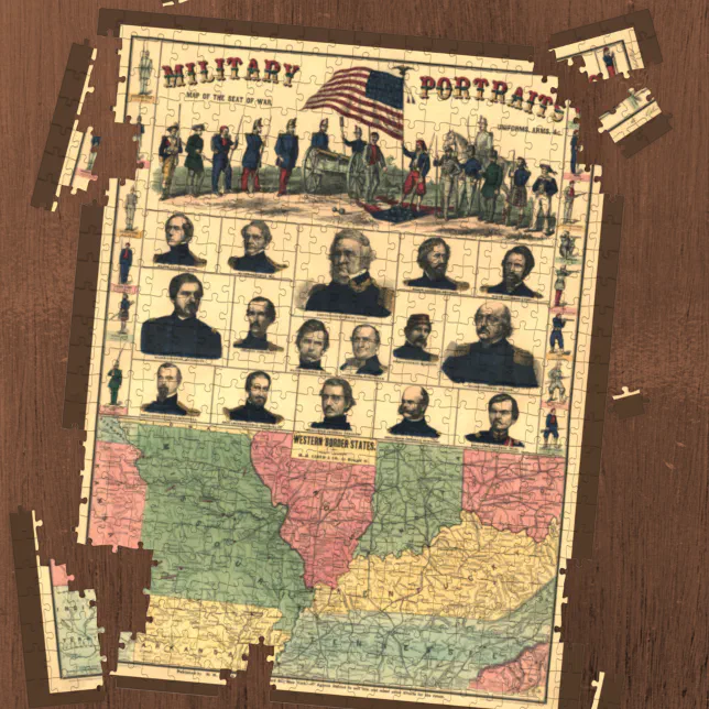 Civil War Border Military Portraits 1861, Restored Jigsaw Puzzle | Zazzle