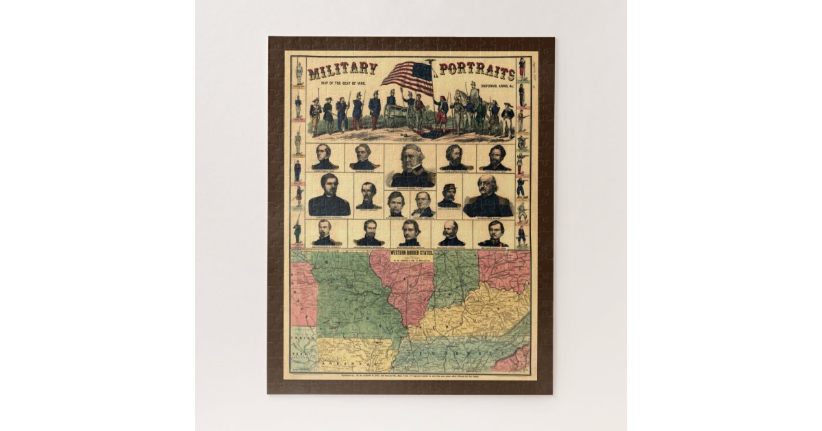 Civil War Border Military Portraits 1861, Restored Jigsaw Puzzle ...