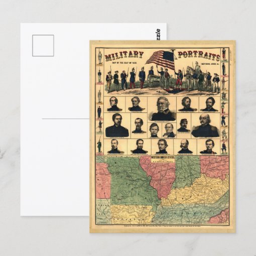 Civil War Border Military Portraits 1861, Restored Postcard | Zazzle
