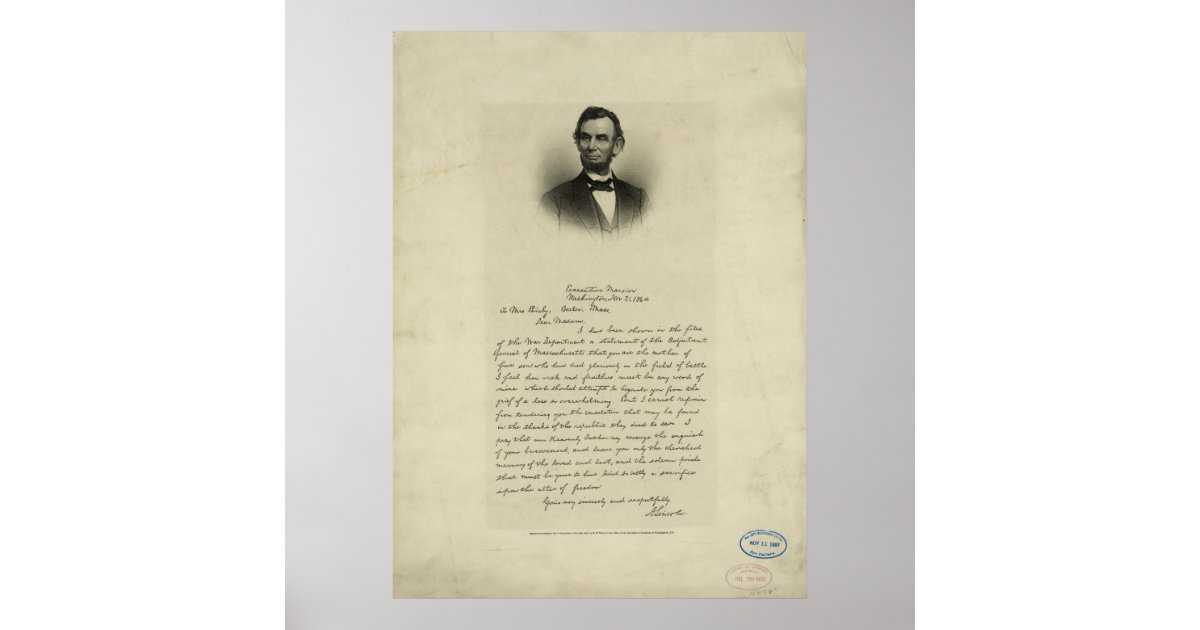 Civil War Letter from Abraham Lincoln to Mrs Bixby Poster | Zazzle