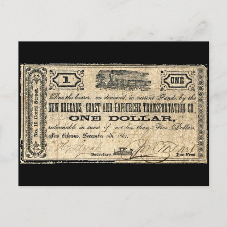 Civil War Script New Orleans Coast Antique Money Postcard | Zazzle