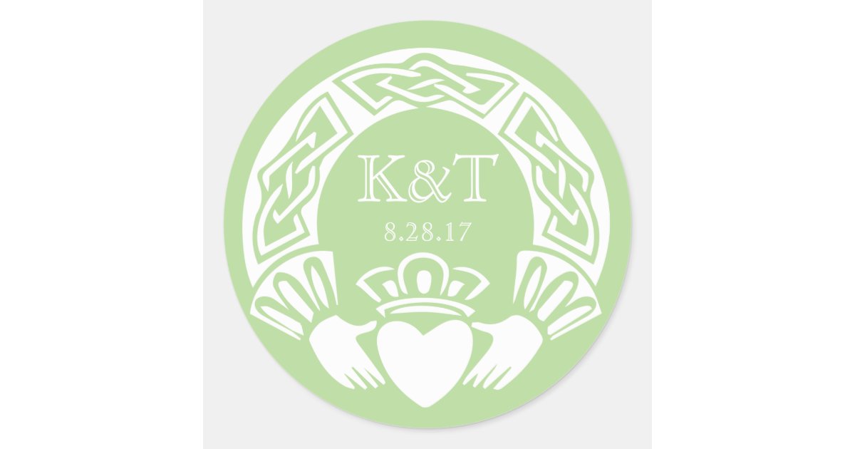 Claddagh Initials - Jade Classic Round Sticker | Zazzle