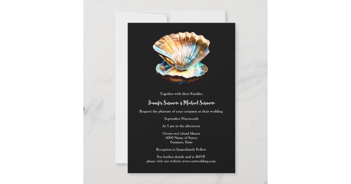 Clam shell iridescent glistening ocean seashell invitation | Zazzle