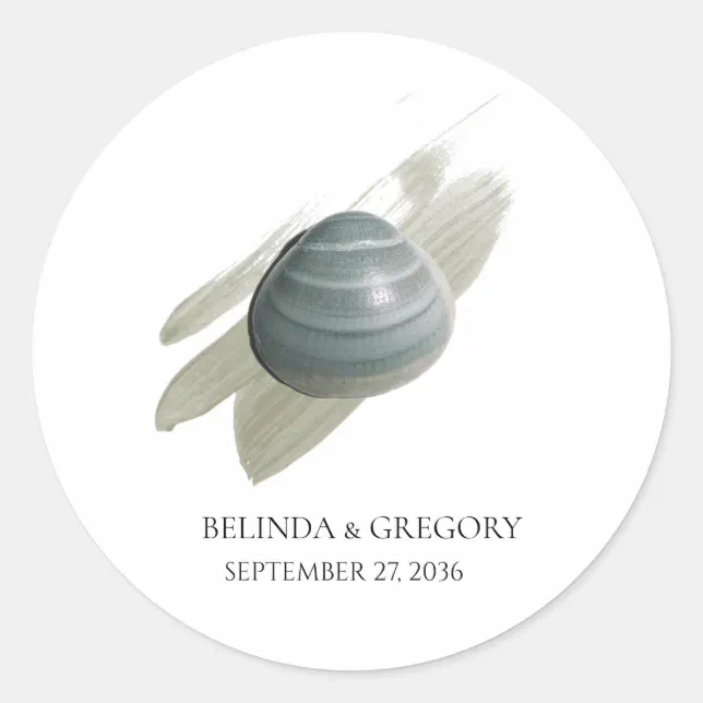 Clam Watercolor Stroke Wedding Classic Round Sticker | Zazzle