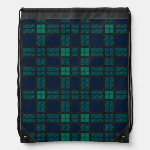 Clan Black Watch Tartan Plaid Blue Green Check Drawstring Bag | Zazzle