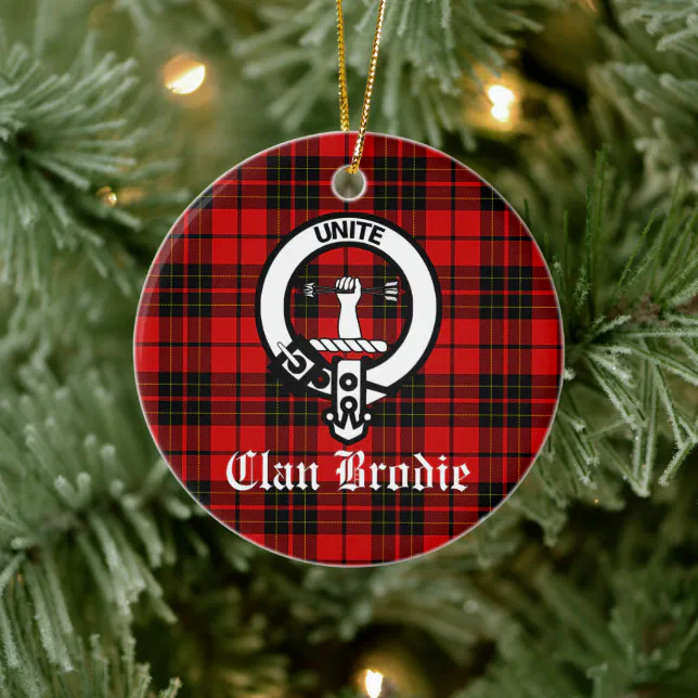 Clan Brodie Crest Badge and Tartan Ceramic Ornament | Zazzle