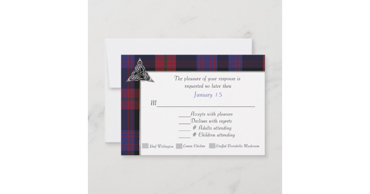 Clan Brown Tartan Plaid Wedding RSVP Card | Zazzle