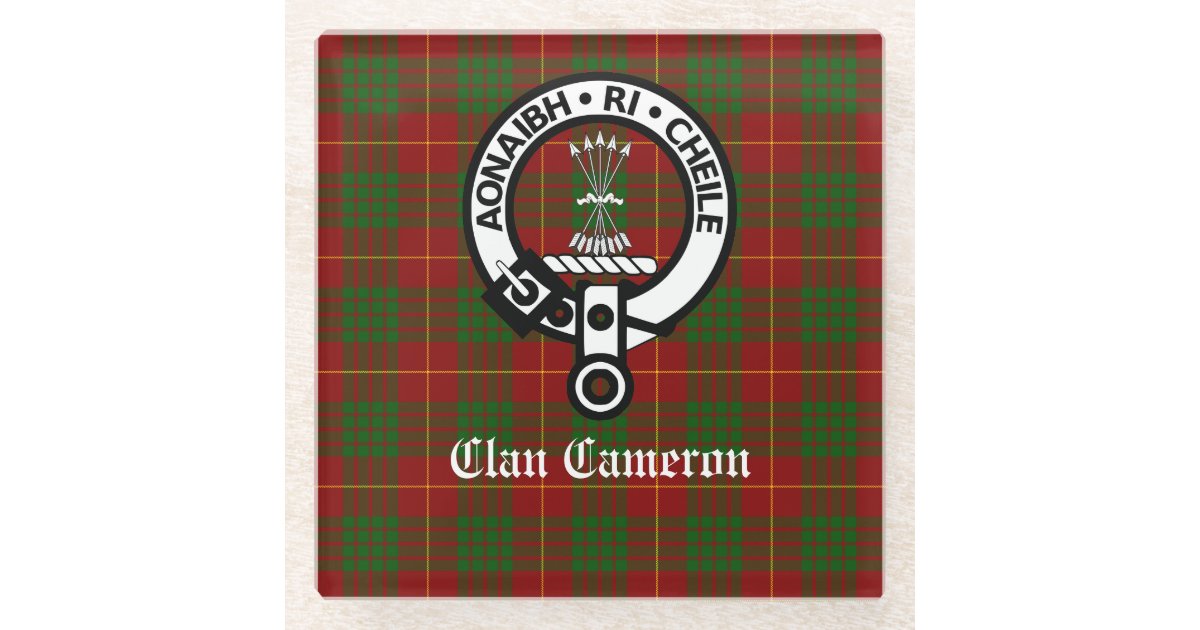 Clan Cameron Crest Badge & Tartan Customizable Glass Coaster | Zazzle
