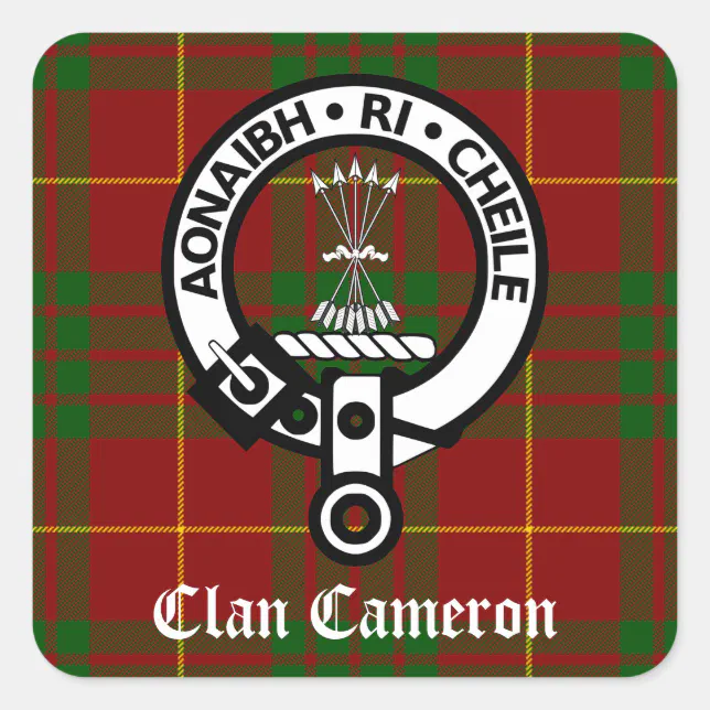 Clan Cameron Crest & Tartan Square Sticker | Zazzle