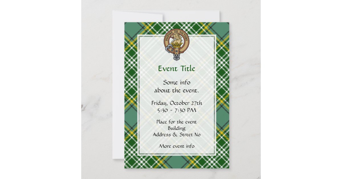Clan Currie Lion Crest over Tartan Invitation | Zazzle