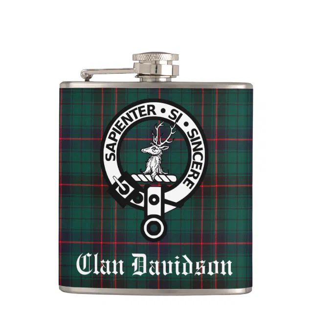 Clan Davidson Crest Badge and Tartan Flask | Zazzle