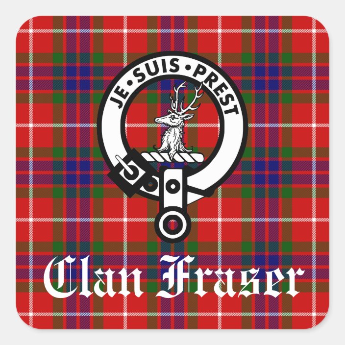Clan Fraser Crest Badge and Tartan Square Sticker | Zazzle.com