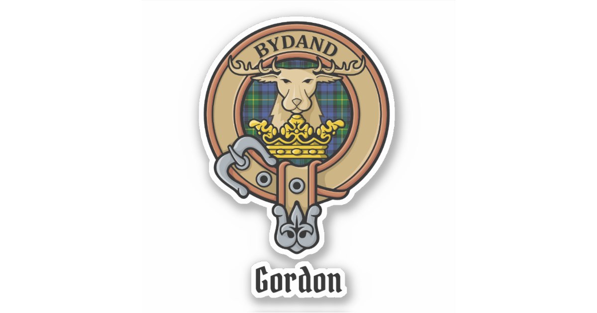 Clan Gordon Crest over Tartan Sticker | Zazzle