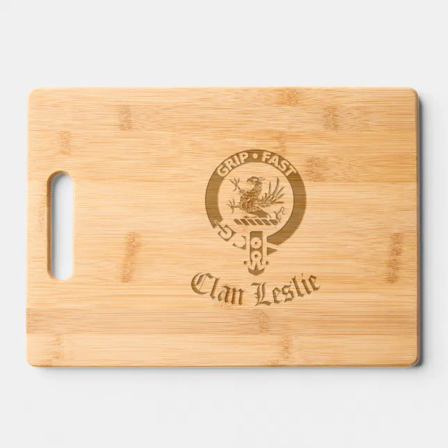 Clan Leslie Crest Badge and Tartan Engraved Cutting Board | Zazzle