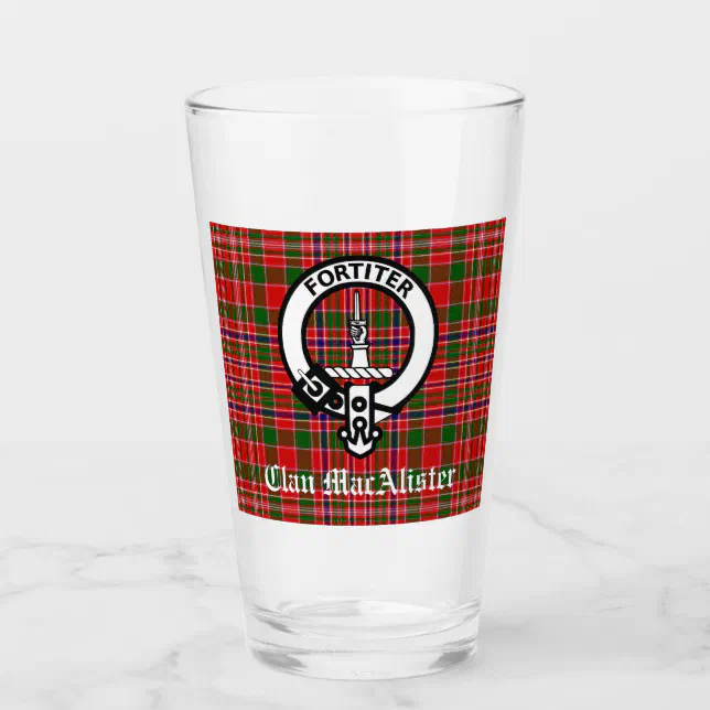 Clan MacAlister Crest Badge and Tartan Glass | Zazzle