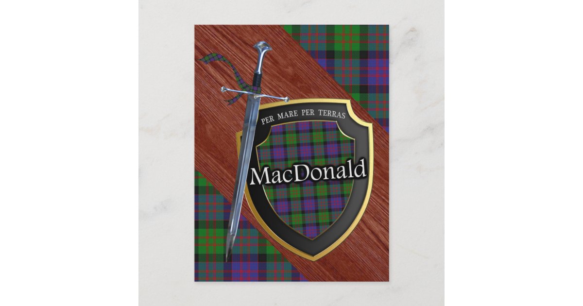 Clan MacDonald Tartan Sword & Shield Postcard | Zazzle