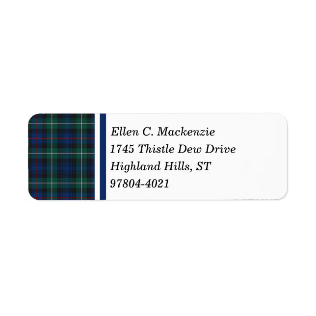 Clan Mackenzie Dark Blue and Green Scottish Tartan Label | Zazzle