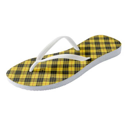 Clan MacLeod Tartan Yellow and Black Plaid Flip Flops | Zazzle