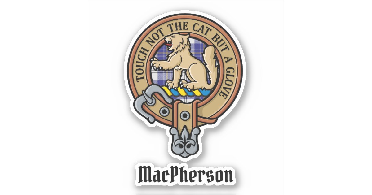 Clan MacPherson Crest over Blue Dress Tartan Sticker | Zazzle