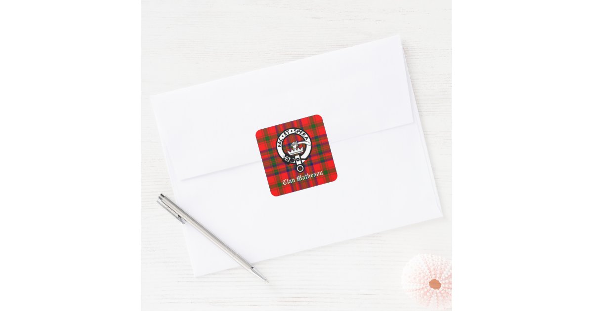 Clan Matheson Crest Badge and Tartan Square Sticker | Zazzle