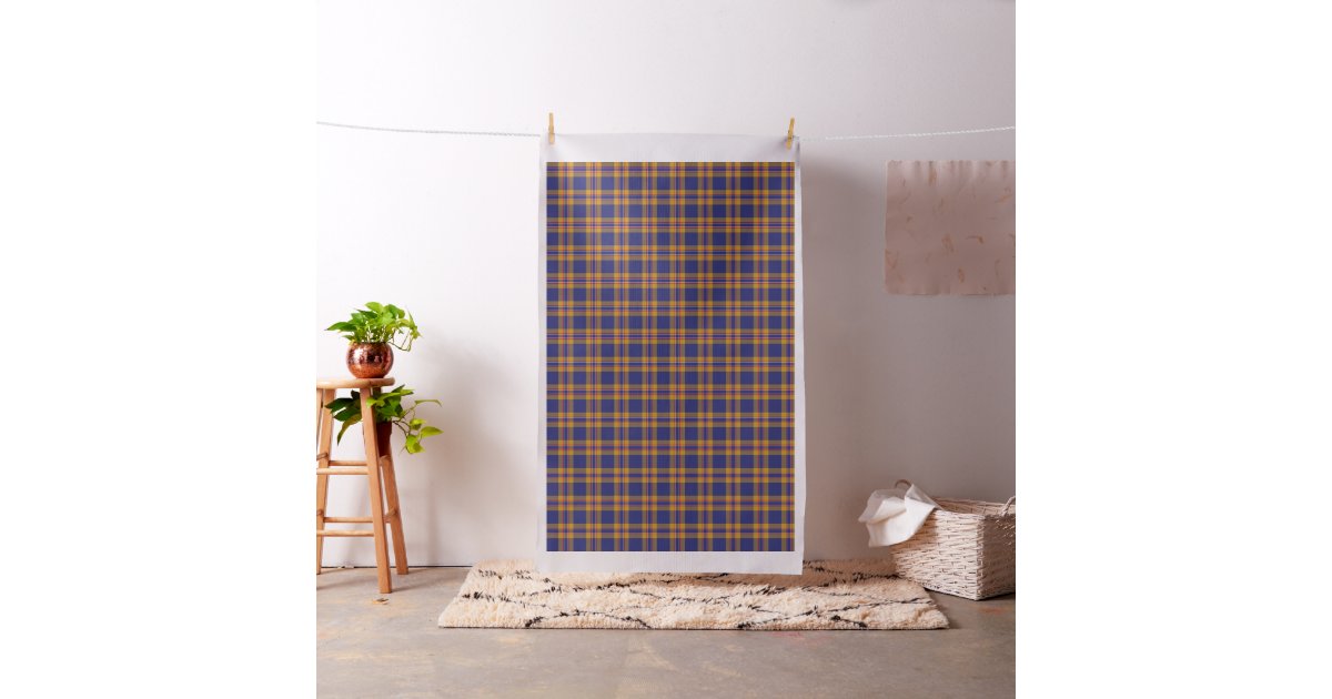 Clan McCann Tartan Blue and Gold Plaid Fabric | Zazzle