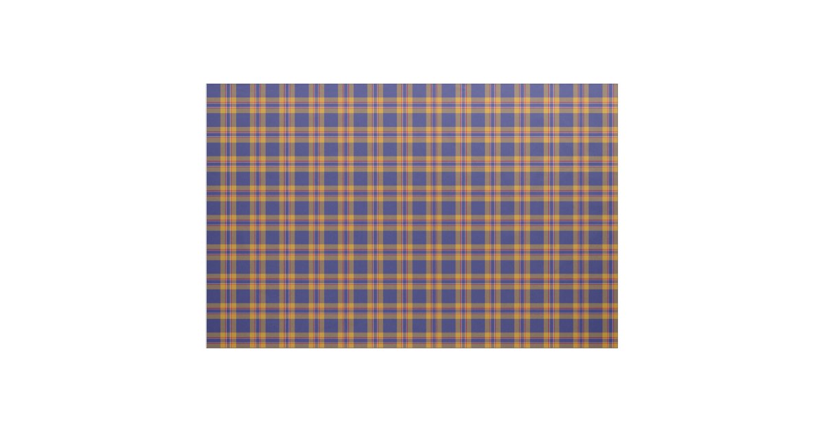 Clan McCann Tartan Blue and Gold Plaid Fabric | Zazzle