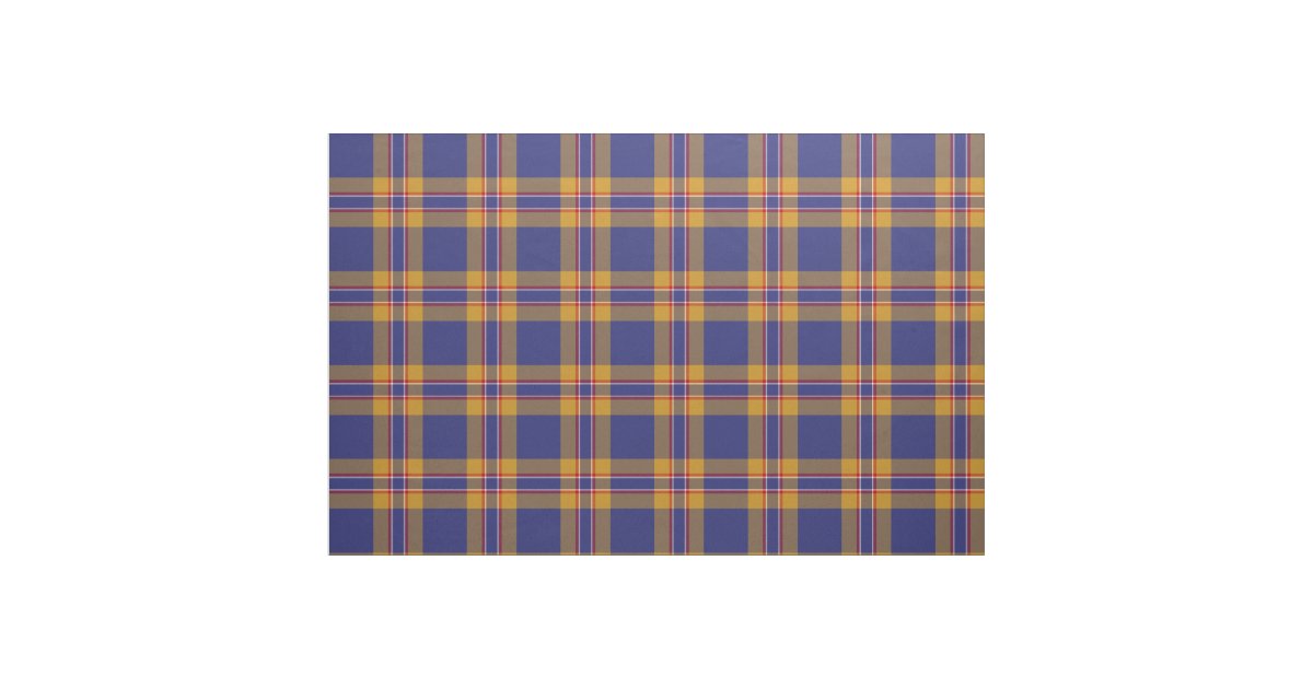 Clan McCann Tartan Blue and Gold Plaid Fabric | Zazzle