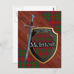 Clan McIntosh Tartan Sword & Shield Postcard | Zazzle