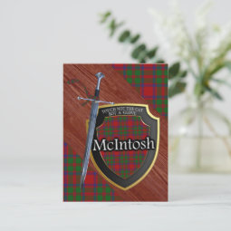 Clan McIntosh Tartan Sword & Shield Postcard | Zazzle