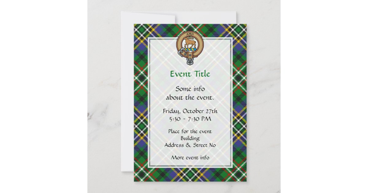 Clan Scott Crest over Green Tartan Invitation | Zazzle