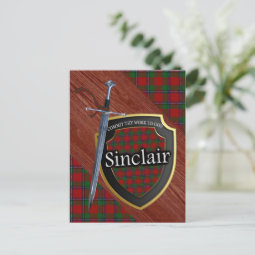 Clan Sinclair Tartan Sword & Shield Postcard | Zazzle