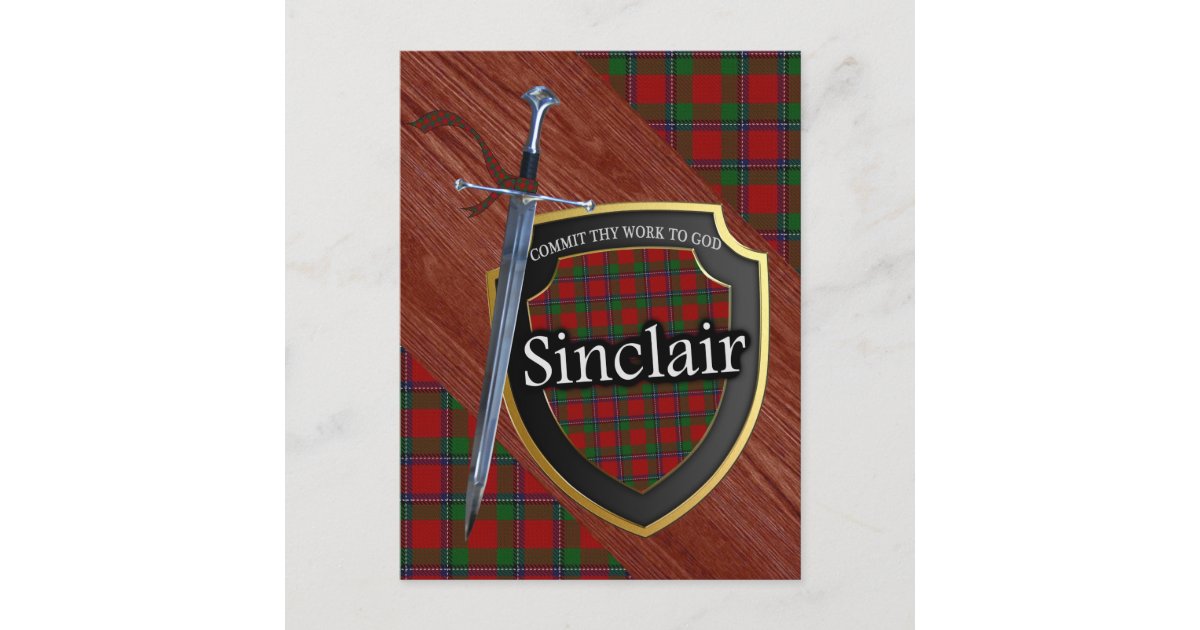 Clan Sinclair Tartan Sword & Shield Postcard | Zazzle
