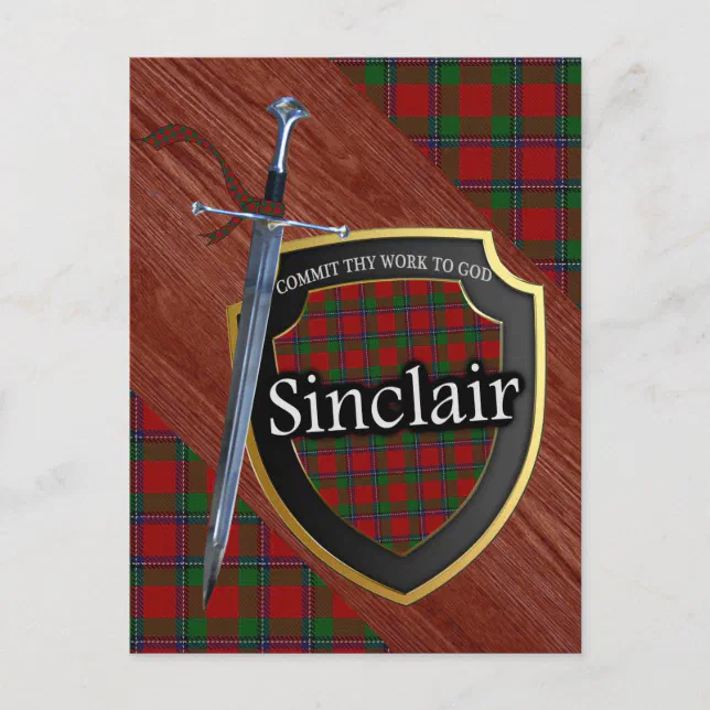 Clan Sinclair Tartan Sword & Shield Postcard | Zazzle
