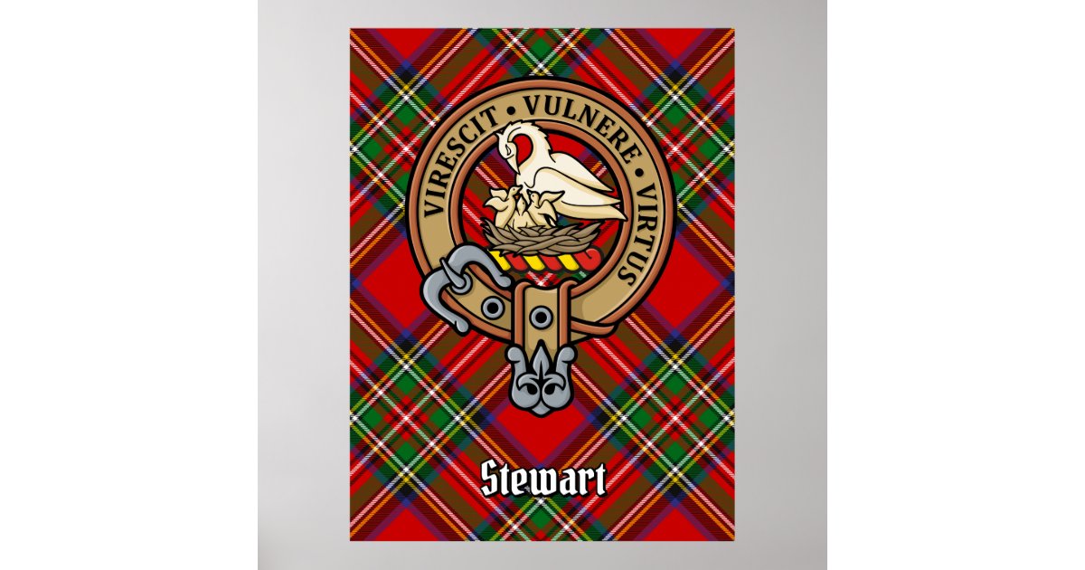 Clan Stewart Crest over Royal Tartan Poster | Zazzle