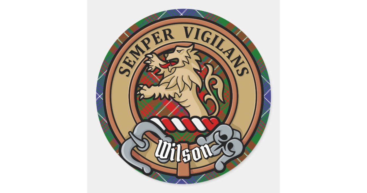 Clan Wilson Crest over Modern Tartan Classic Round Sticker | Zazzle