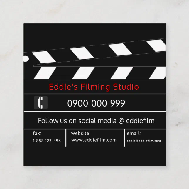 Clapperboard Film & Video Movie Slate Square Business Card | Zazzle