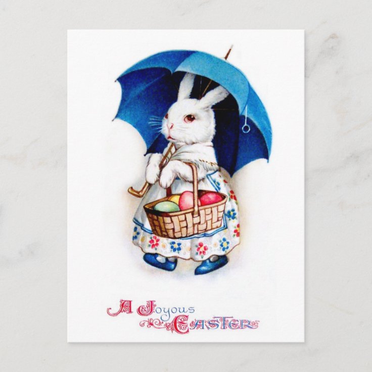 Clapsaddle: Easter Bunny Girl with Umbrella Holiday Postcard | Zazzle