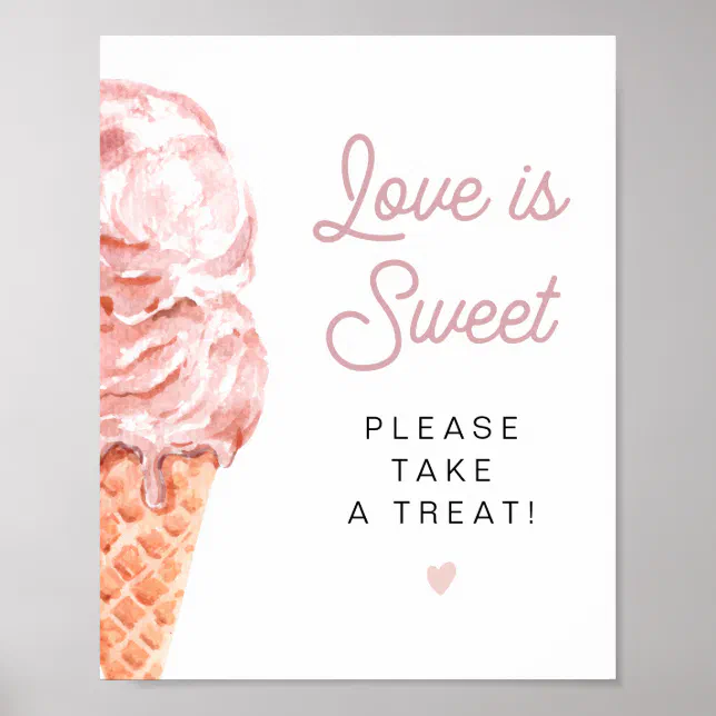 CLARA Retro Ice Cream Love is Sweet Take a Treat Poster | Zazzle