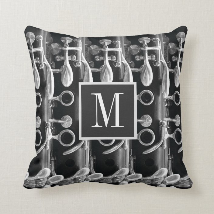 Clarinet Custom Monogram Black White Gray Photo Throw Pillow | Zazzle.com